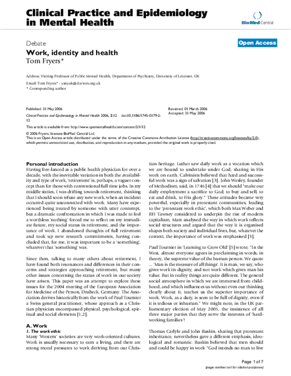 (PDF) Work, identity and health
