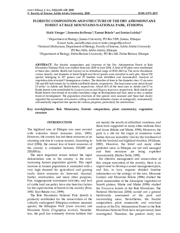 (PDF) Floristic composition and structure of the dry Afromontane forest ...