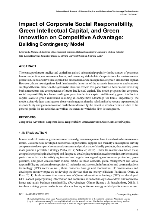 (PDF) Impact of Corporate Social Responsibility, Green Intellectual Capital, and Green ...