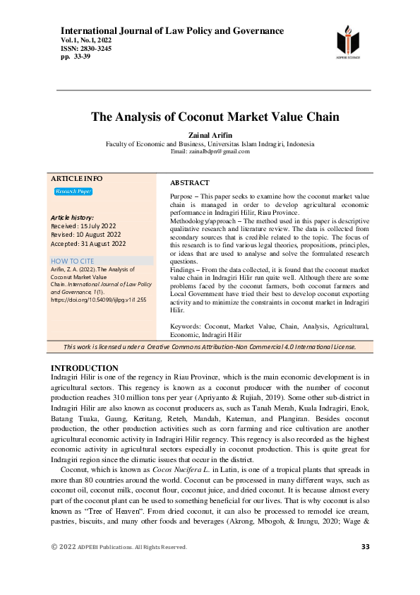 (PDF) The Analysis of Coconut Market Value Chain