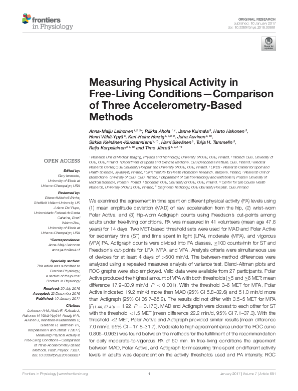 (PDF) Measuring Physical Activity in Free-Living Conditions—Comparison ...