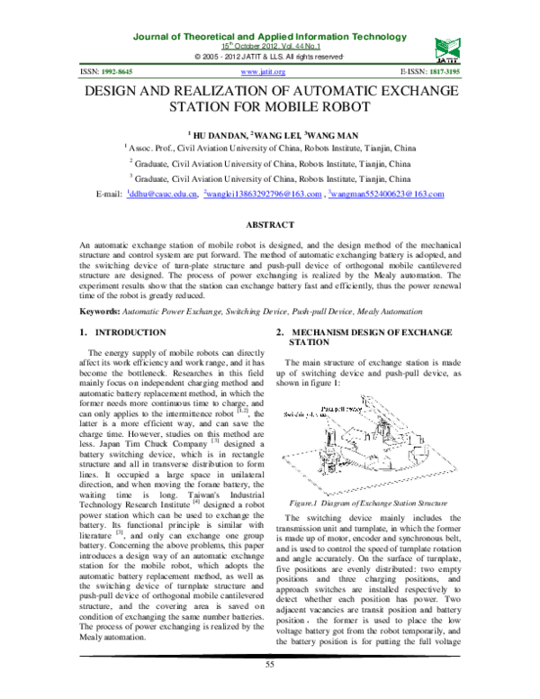 (PDF) Design and Realization of Automatic Exchange Station for Mobile Robot