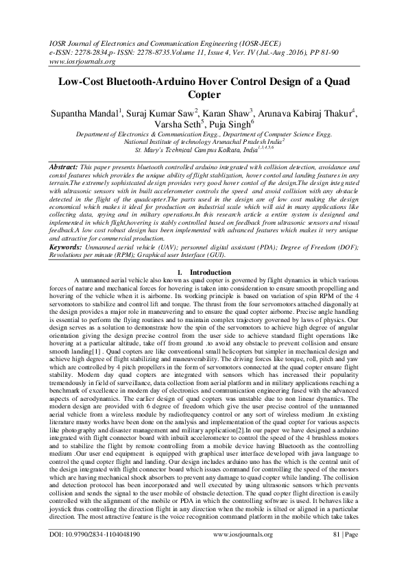 (PDF) Low-Cost Bluetooth-Arduino Hover Control Design of a Quad Copter | supantha mandal ...