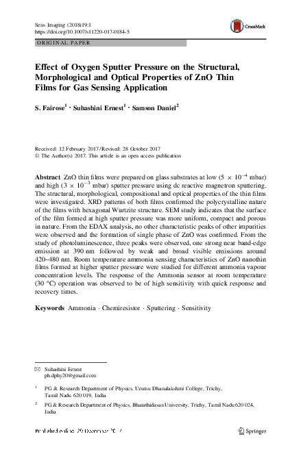 (PDF) Effect of Oxygen Sputter Pressure on the Structural, Morphological and Optical Properties ...
