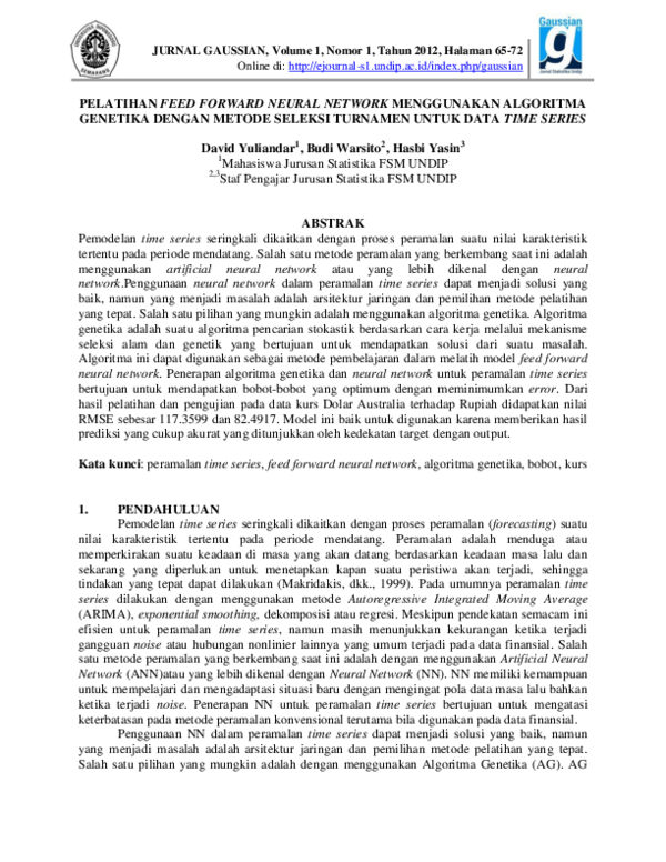 (PDF) Pelatihan Feed Forward Neural Network Menggunakan Algoritma Genetika Dengan Metode Seleksi ...