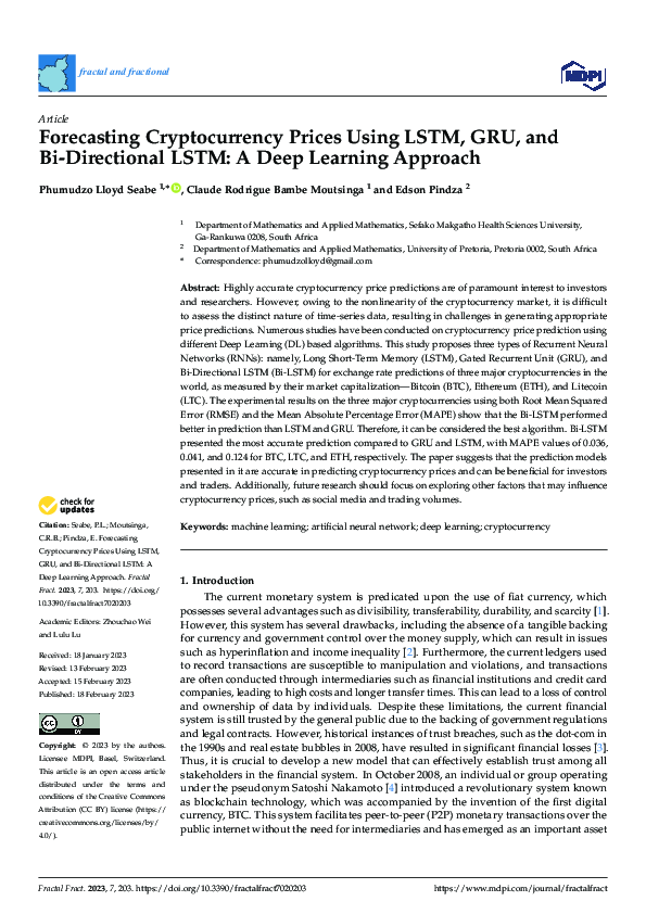 (PDF) Forecasting Cryptocurrency Prices Using LSTM, GRU, and Bi ... (PDF) Forecasting Cryptocurrency Prices Using LSTM, GRU, and Bi ...