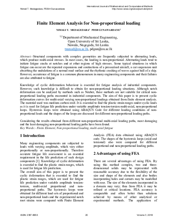 (PDF) Finite Element Analysis for Non-proportional loading