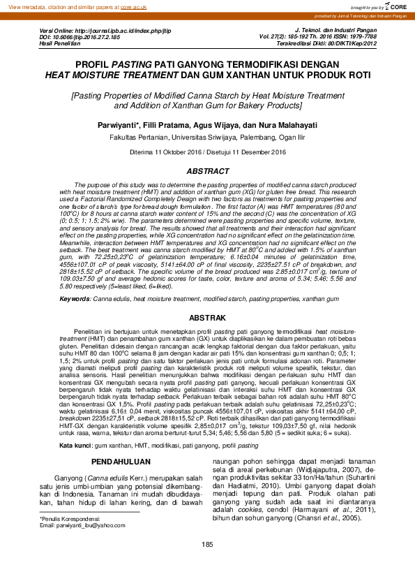 (PDF) Profil Pasting Pati Ganyong Termodifikasi Dengan Heat Moisture ...