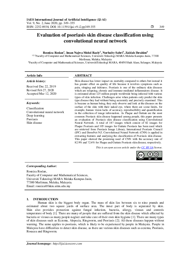 (PDF) Evaluation of psoriasis skin disease classification using convolutional neural network