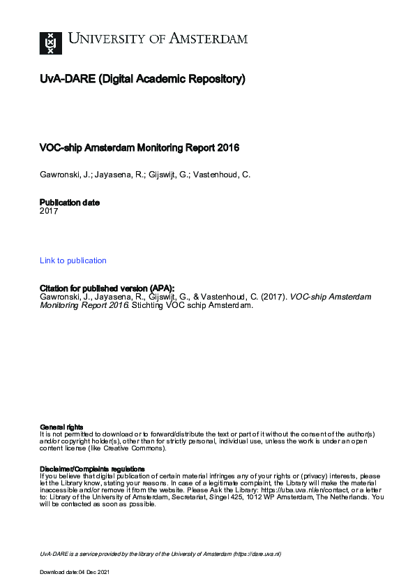 (PDF) VOC-ship Amsterdam Monitoring Report 2016