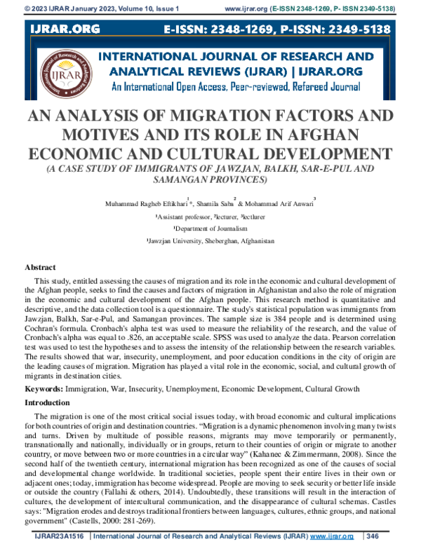 (PDF) AN ANALYSIS OF MIGRATION FACTORS AND MOTIVES AND ITS ROLE IN AFGHAN ECONOMIC AND CULTURAL ...