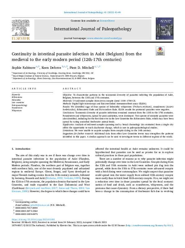 (PDF) Continuity in intestinal parasite infection in Aalst (Belgium ...