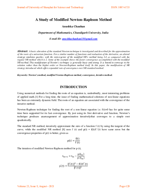 (PDF) A Study of Modified Newton-Raphson Method