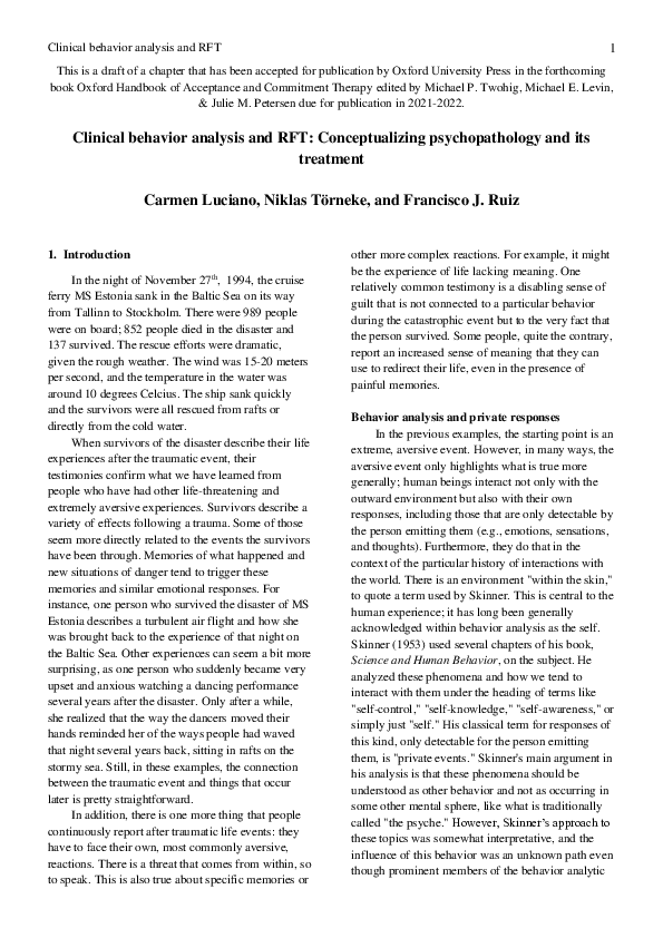 (PDF) Clinical Behavior Analysis and RFT