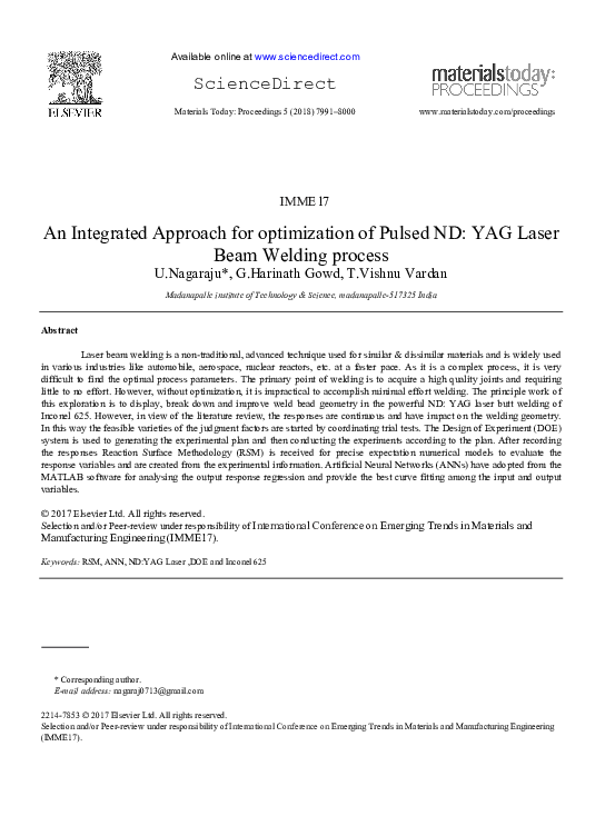 (PDF) An Integrated Approach for optimization of Pulsed ND: YAG Laser Beam Welding process