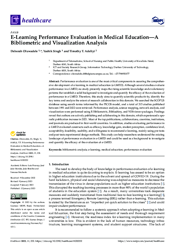 (PDF) E-Learning Performance Evaluation in Medical Education—A ...