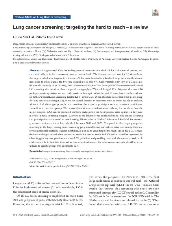 (PDF) Lung cancer screening: targeting the hard to reach—a review