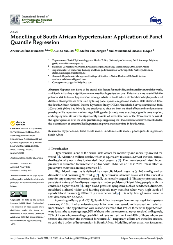 (PDF) Modelling of South African Hypertension: Application of Panel Quantile Regression