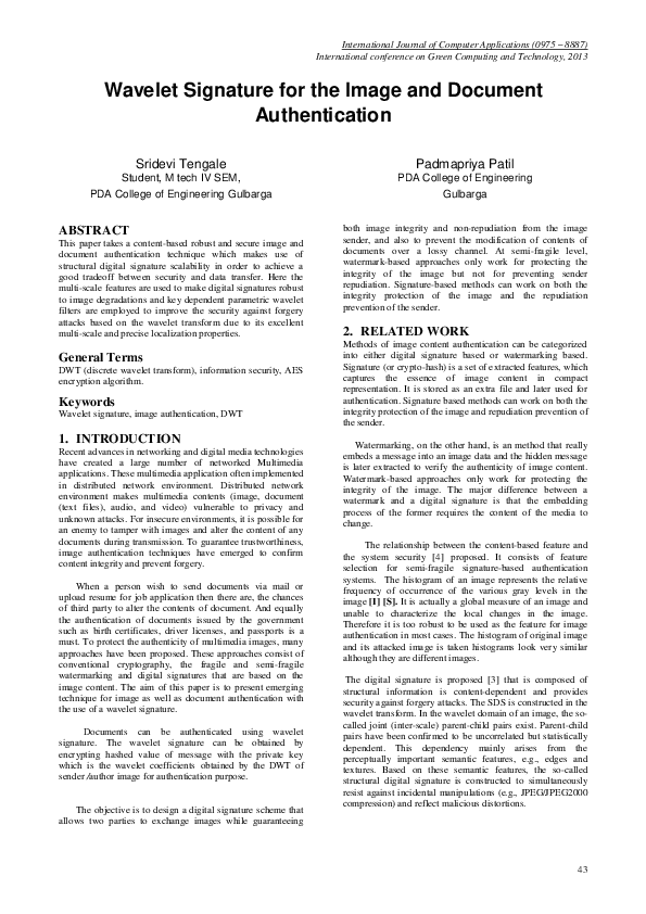 (PDF) Wavelet Signature for Image and Document Authentication