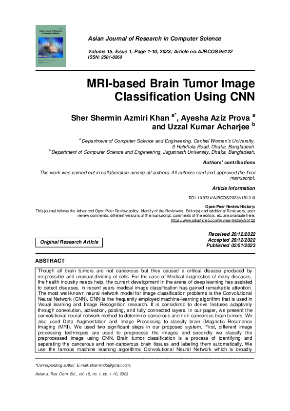 (PDF) MRI-based Brain Tumor Image Classification Using CNN