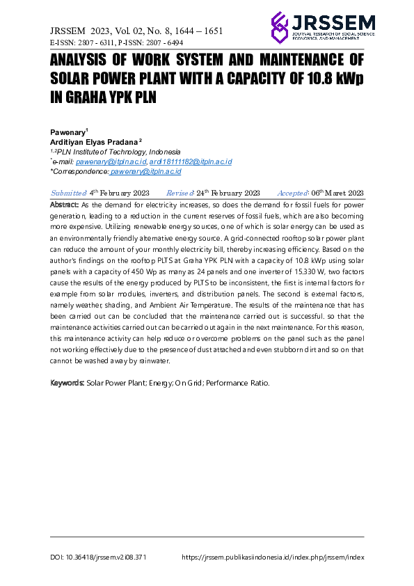 (PDF) ANALYSIS OF WORK SYSTEM AND MAINTENANCE OF SOLAR POWER PLANT WITH ...