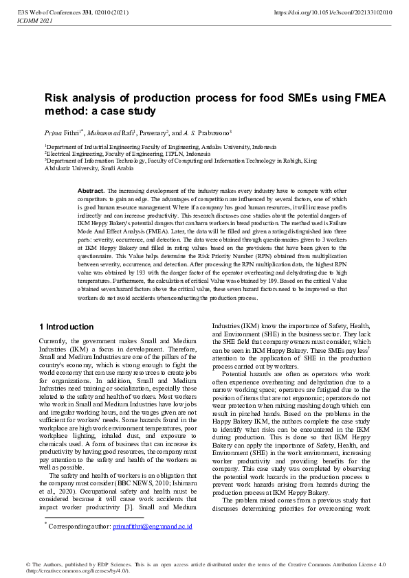 (PDF) Risk analysis of production process for food SMEs using FMEA ...