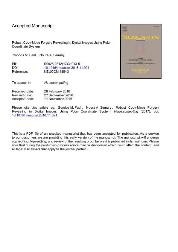 Pdf Robust Copymove Forgery Revealing In Digital Images Using Polar Coordinate System