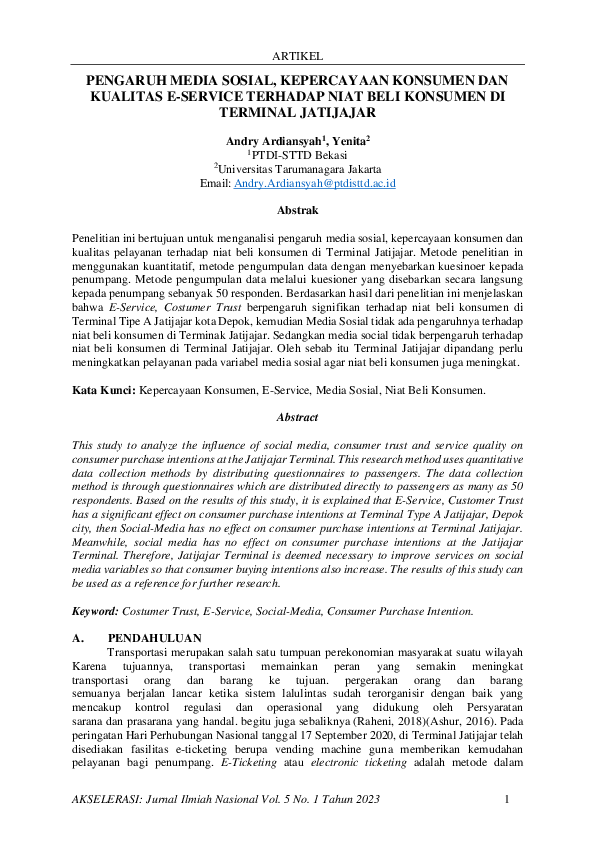 (PDF) Pengaruh Media Sosial, Kepercayaan Konsumen Dan Kualitas E-Service Terhadap Niat Beli ...