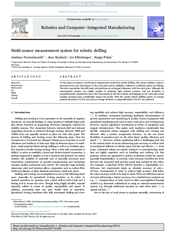 (PDF) Multi-sensor measurement system for robotic drilling