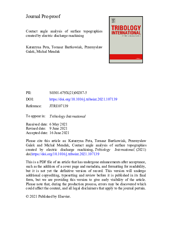 (PDF) Contact angle analysis of surface topographies created by ...