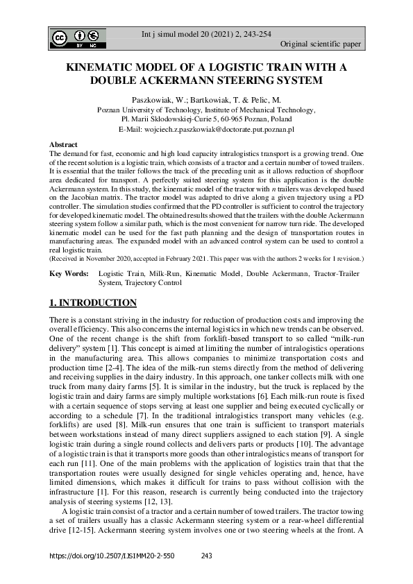 (PDF) Kinematic Model of a Logistic Train with a Double Ackermann Steering System