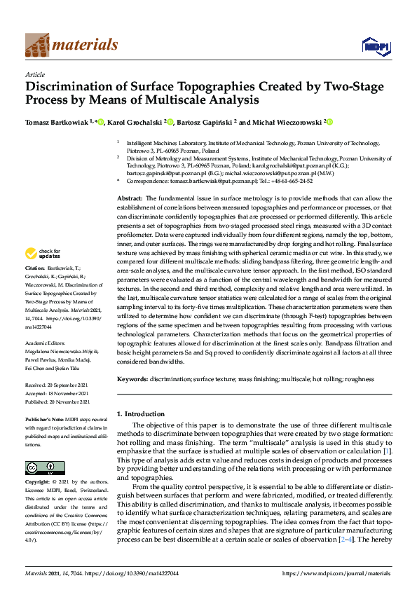 (PDF) Discrimination of Surface Topographies Created by Two-Stage Process by Means of Multiscale ...