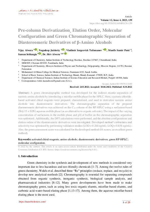 (PDF) Pre-column Derivatization¸ Elution Order, Molecular Configuration ...