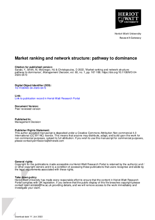 (PDF) Market ranking and network structure: pathway to dominance