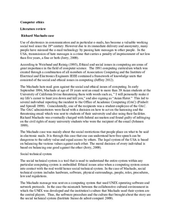 Doc Computer Ethics Literature Review