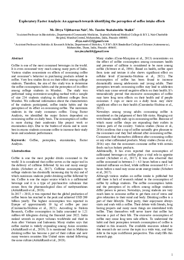 (DOC) Exploratory Factor Analysis: An approach towards identifying the perception of coffee ...