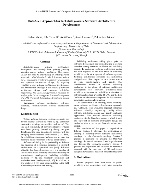 (PDF) OntoArch Approach for Reliability-Aware Software Architecture Development