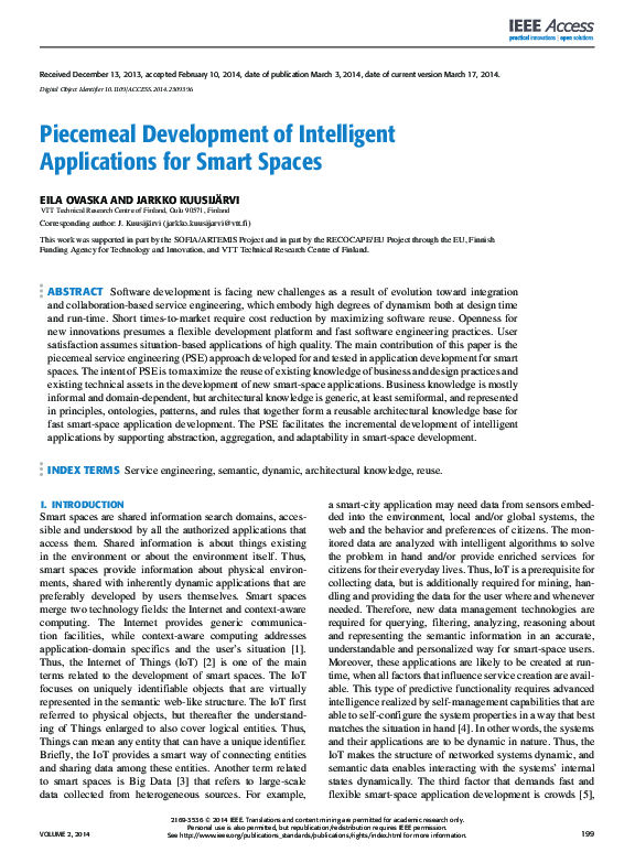 (PDF) Piecemeal Development of Intelligent Applications for Smart Spaces | Eila Ovaska ...