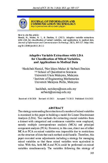 (PDF) Adaptive Variable Extractions with Lda for Classification of ...