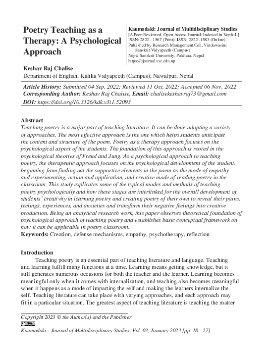 (PDF) Poetry Teaching as a Therapy: A Psychological Approach