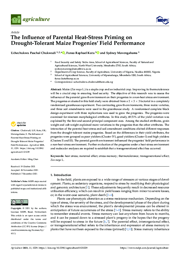 (PDF) The Influence of Parental Heat-Stress Priming on Drought-Tolerant ...