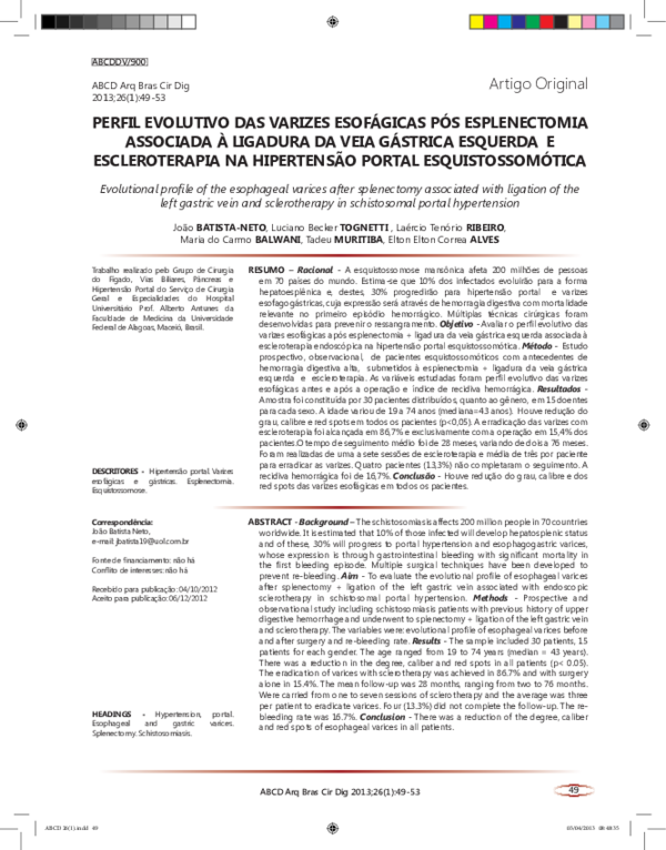 (PDF) Perfil evolutivo das varizes esofágicas pós esplenectomia ...