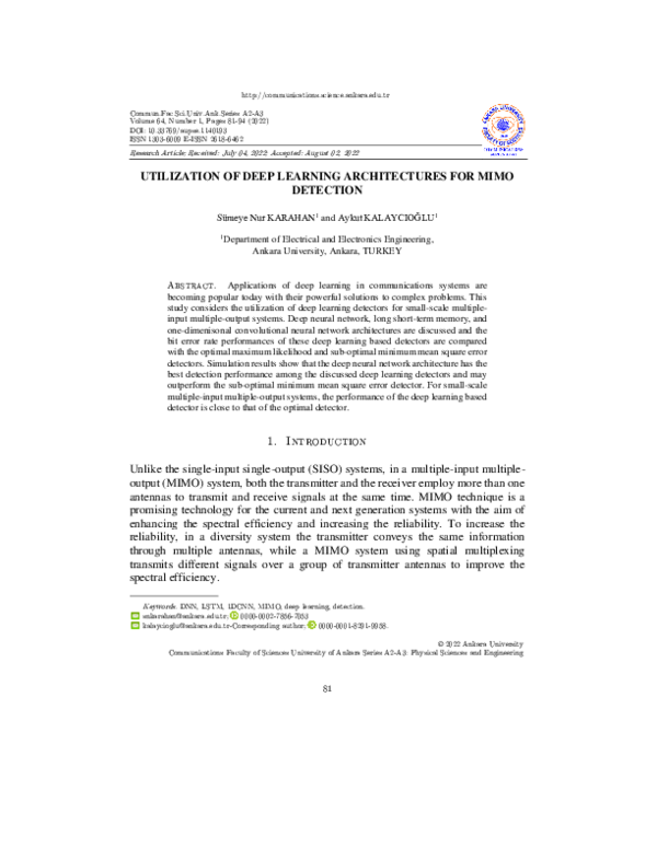 Pdf Utilization Of Deep Learning Architectures For Mimo Detection