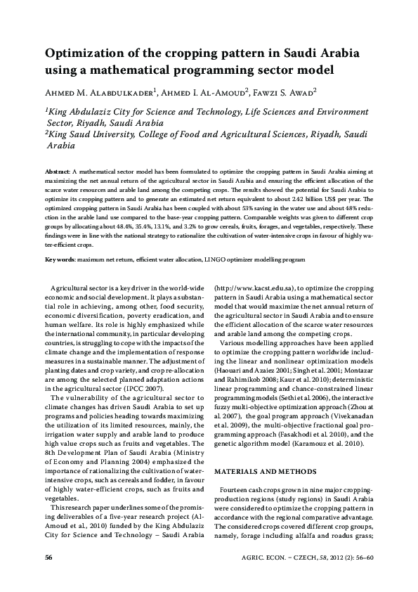 (PDF) Optimization of the cropping pattern in Saudi Arabia using a mathematical programming ...