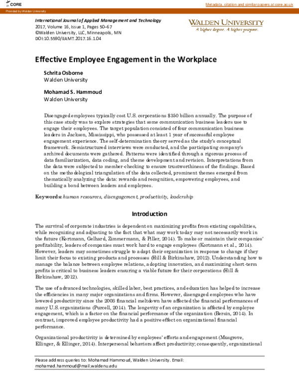 (PDF) Effective Employee Engagement in the Workplace