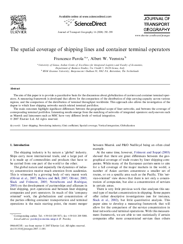 (PDF) The spatial coverage of shipping lines and container terminal operators