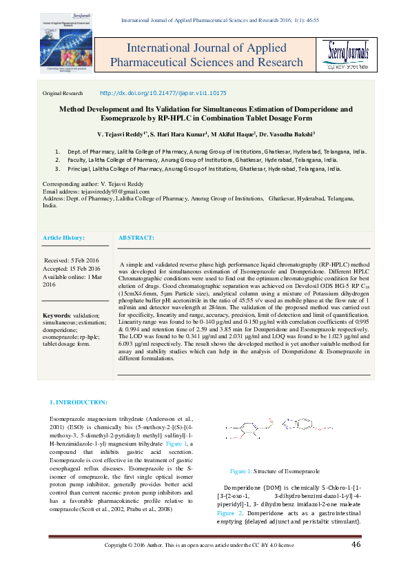 Pdf Method Development And Its Validation For Simultaneous Estimation Of Domperidone And