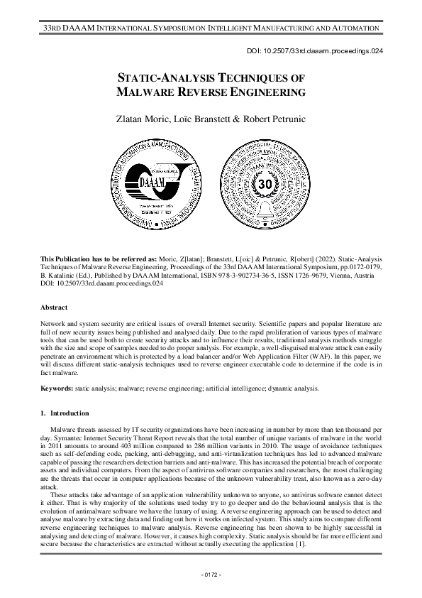 (PDF) Static-Analysis Techniques of Malware Reverse Engineering