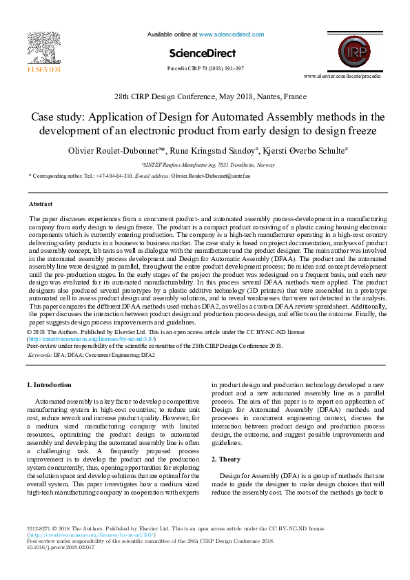 (PDF) Case study: Application of Design for Automated Assembly methods in the development of an ...