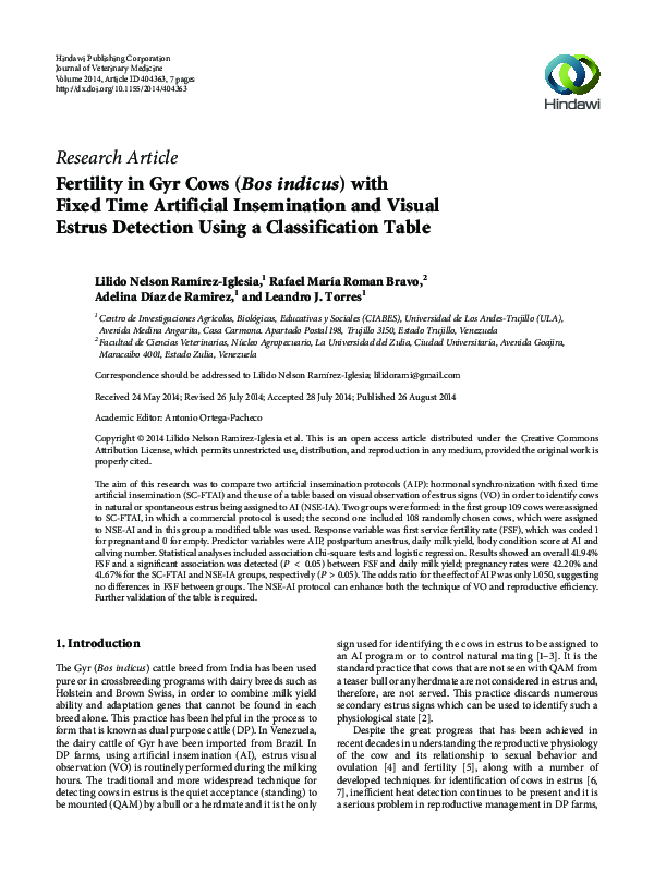 Pdf Fertility In Gyr Cows Bos Indicus With Fixed Time Artificial